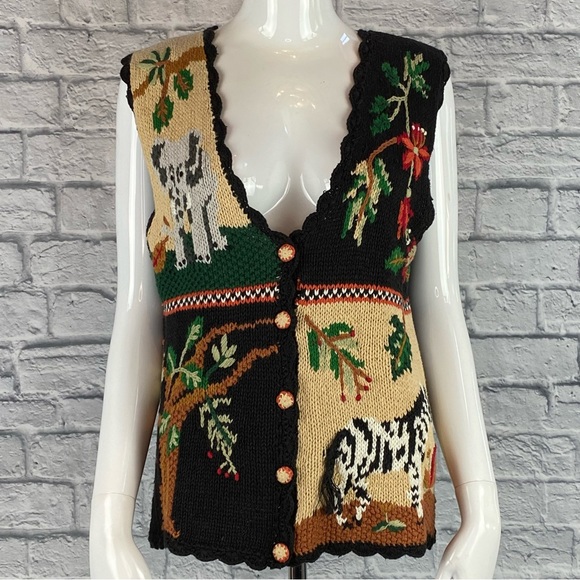 Erika | Sweaters | Vintage 99s Erika Hand Knit Zoo Animals Sweater ...